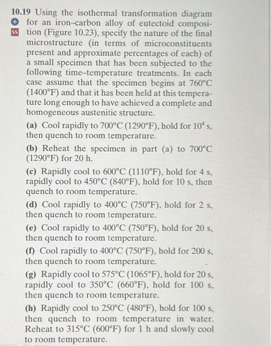 Solved 19 Using the isothermal transformation diagram for an | Chegg.com