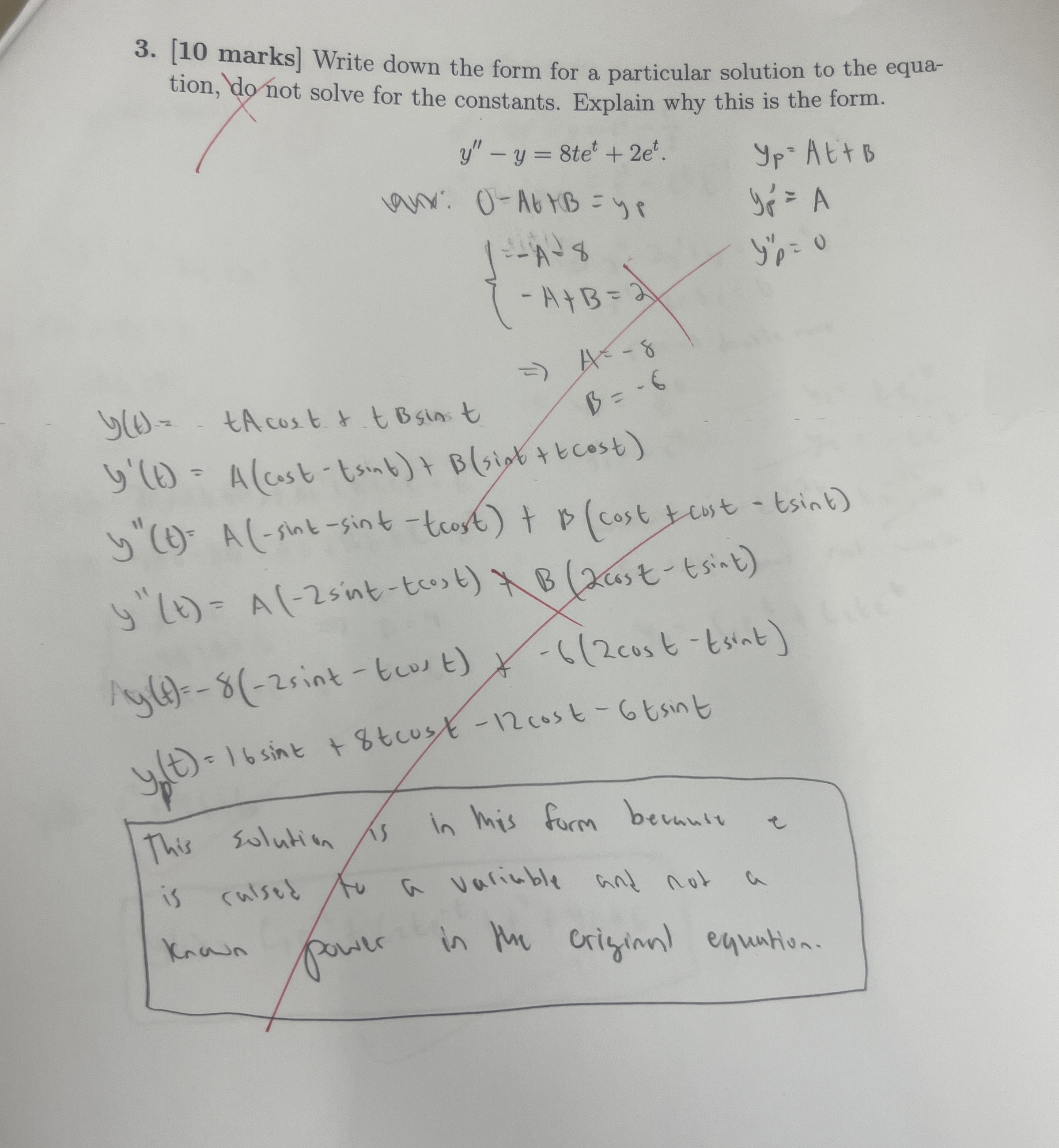 Solved [10 ﻿marks] ﻿Write down the form for a particular | Chegg.com