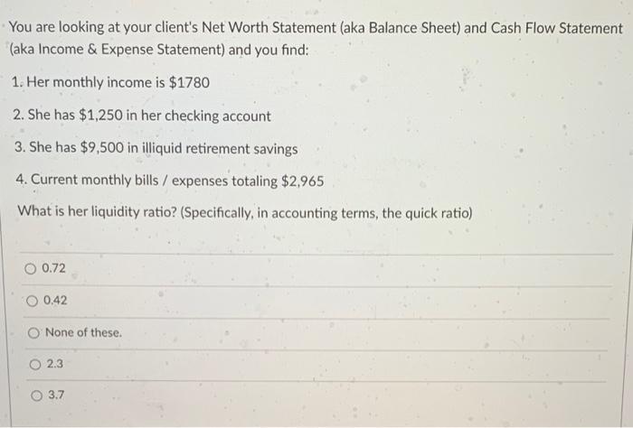 Solved You are looking at your client's Net Worth Statement | Chegg.com