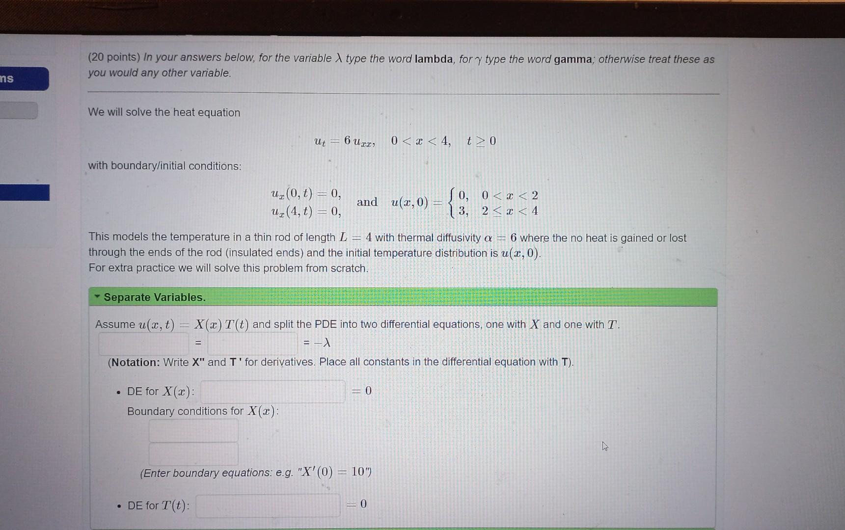 Solved (20 points) In your answers below, for the variable λ | Chegg.com