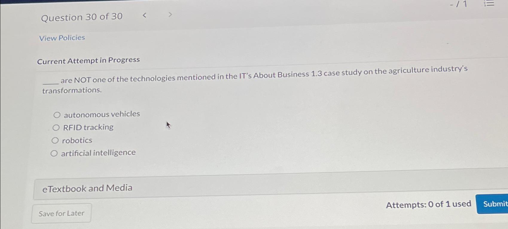 Solved Question 30 ﻿of 30View PoliciesCurrent Attempt in | Chegg.com
