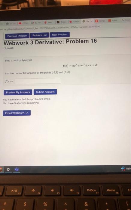 Solved Webwork 3 Derivative: Problem 16 (1 point) Find a | Chegg.com