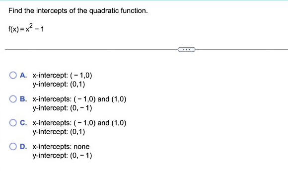 Solved Find the intercepts of the quadratic | Chegg.com