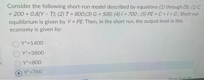 Solved Consider the following short-run model described by | Chegg.com