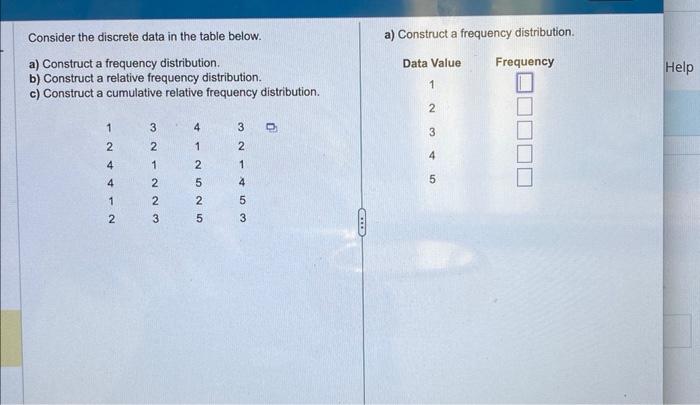 Solved Consider the discrete data in the table below. a) | Chegg.com
