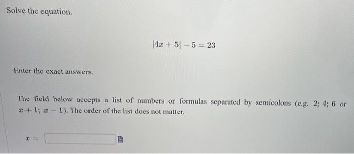 Solved Solve the equation. 4x + 51 - 5 = 23 Enter the exact | Chegg.com