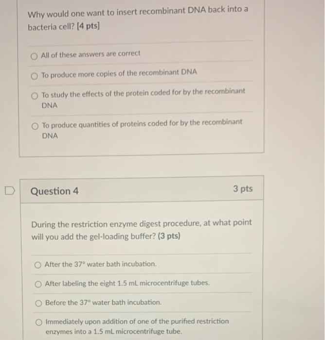 Solved D Why would one want to insert recombinant DNA back | Chegg.com
