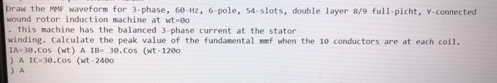Solved Draw the MMF waveform for 3-phase, 60-Hz, 6-pole, | Chegg.com
