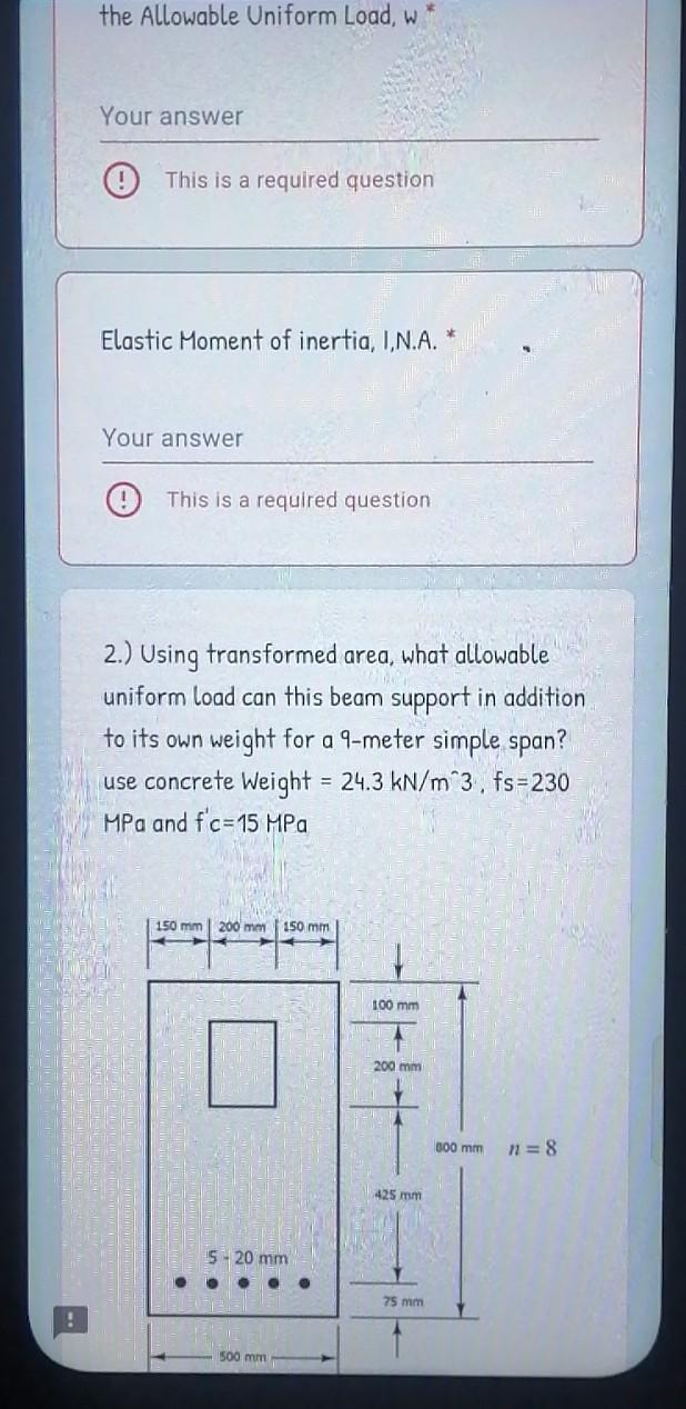 Solved the Allowable Uniform Load, w Your answer O This is a | Chegg.com
