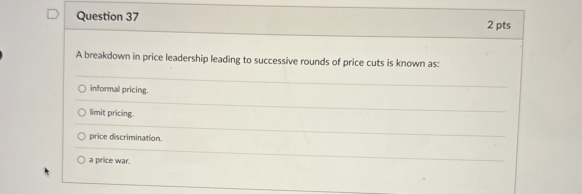 Solved Question 372 ﻿ptsA breakdown in price leadership | Chegg.com