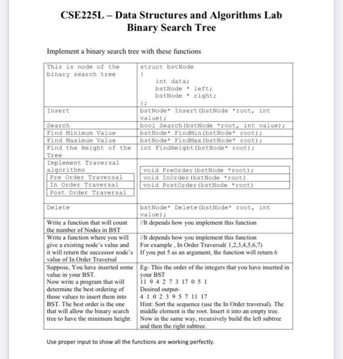 Solved Cse225l Data Structures And Algorithms Lab Binary 5508