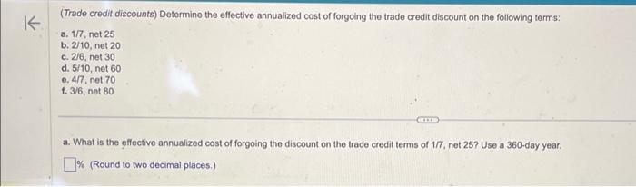 Solved (Trade credit discounts) Determine the effective | Chegg.com