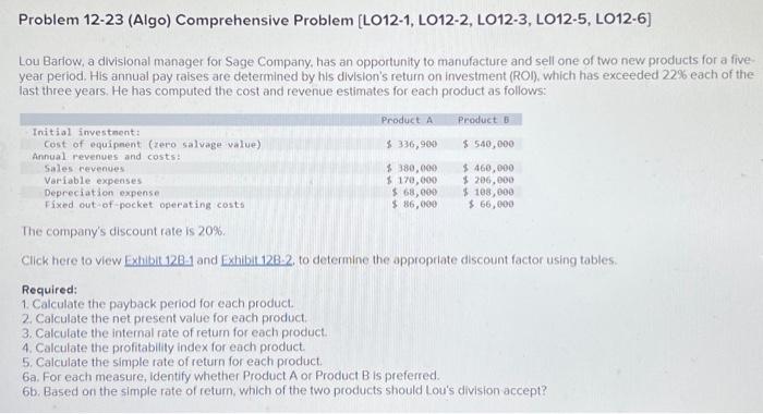 Solved Problem 12-23 (Algo) Comprehensive Problem [LO12-1, | Chegg.com