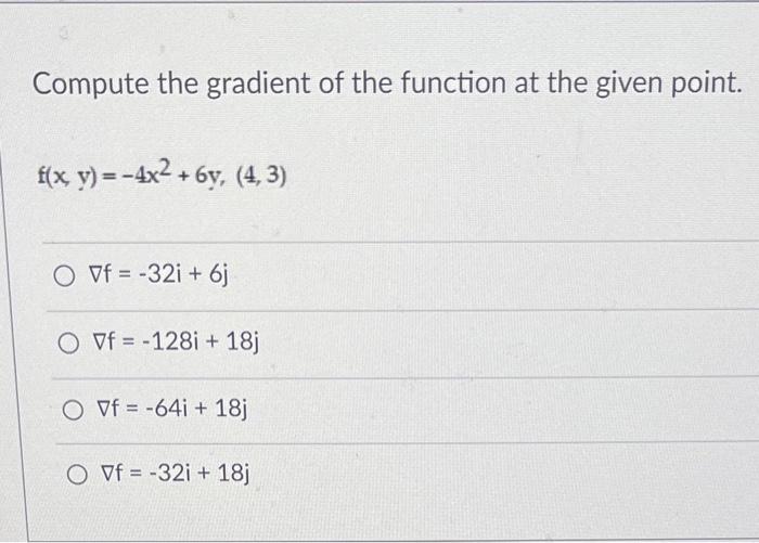 Solved Compute the gradient of the function at the given | Chegg.com