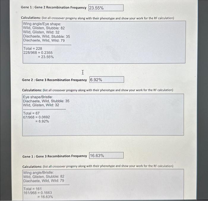 Solved I have the work out and recombination frequencies of | Chegg.com