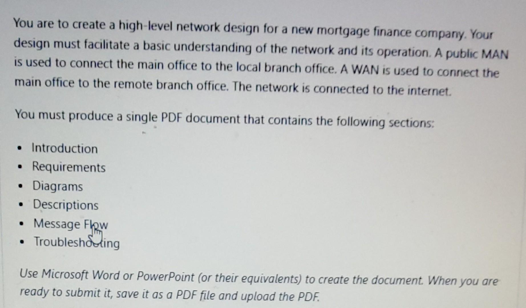 Solved You are to create a high-level network design for a | Chegg.com