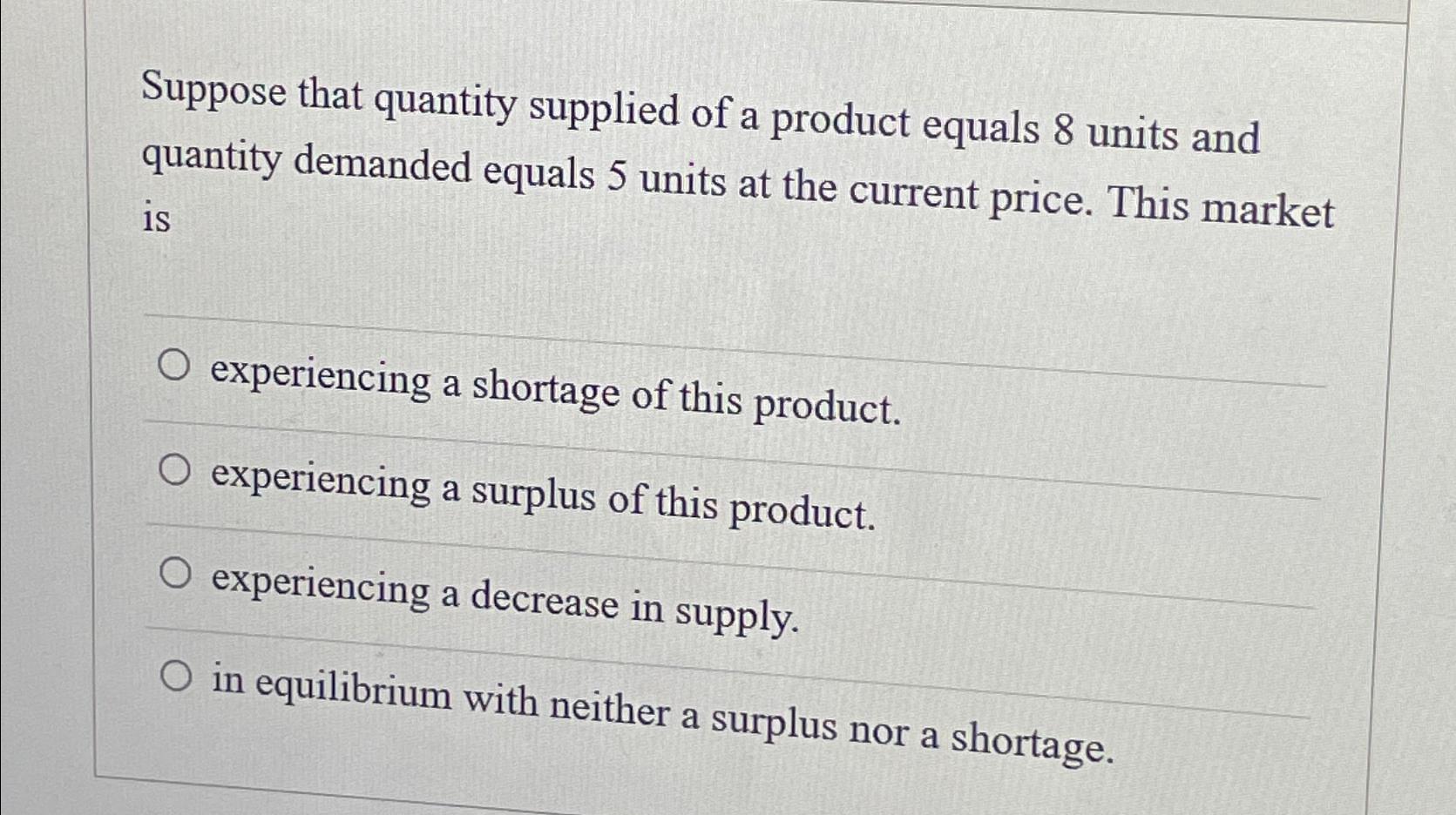 Solved Suppose that quantity supplied of a product equals 8 | Chegg.com