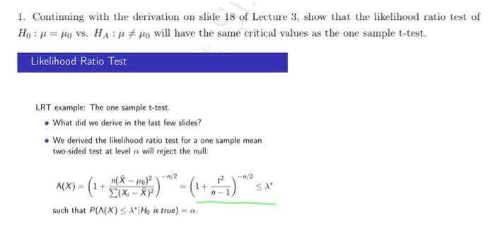 Solved 1. Continuing with the derivation on slide 18 of | Chegg.com