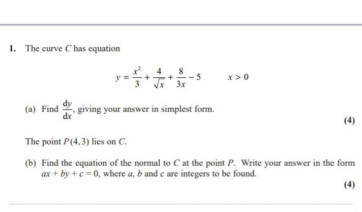 Solved 1 The Curve C Has Equation Y Ii X 3 4 8 3 X 5