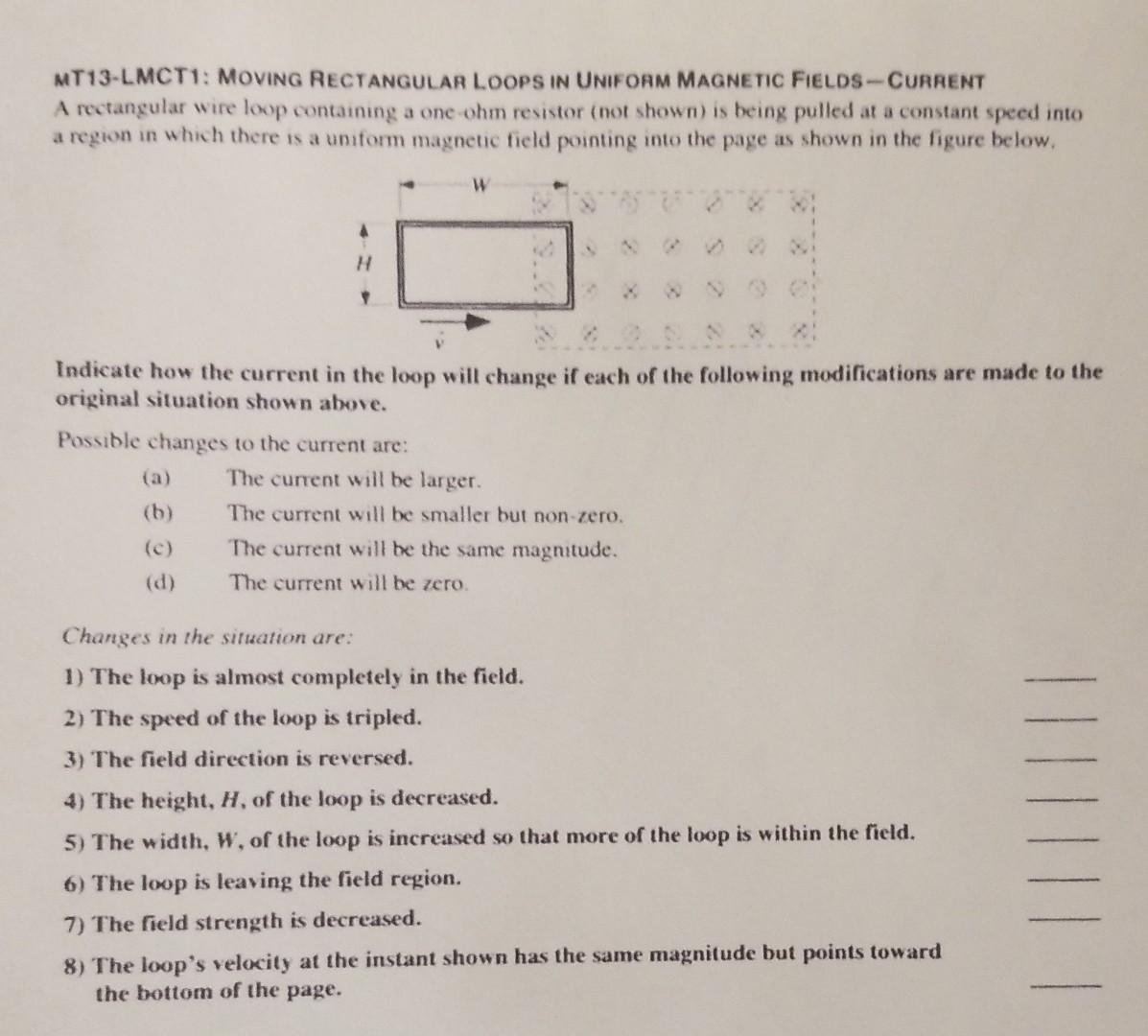 Solved MT13-LMCT1: MOVING RECTANGULAR LOOPS IN UNIFOAM | Chegg.com