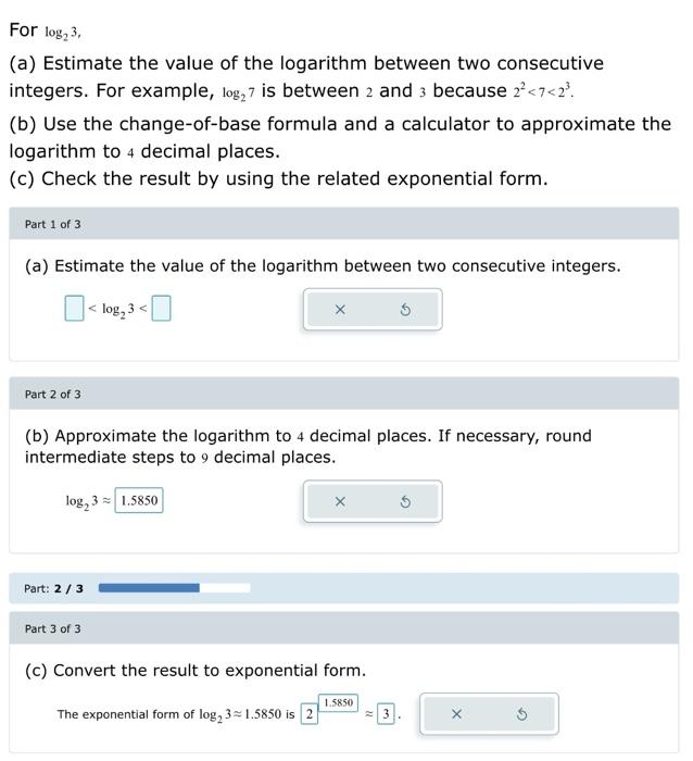 Solved For log23, (a) Estimate the value of the logarithm | Chegg.com
