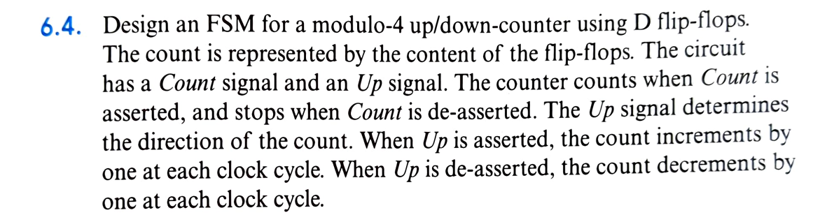 6.4. ﻿Design an FSM for a modulo-4 ﻿up/down-counter | Chegg.com