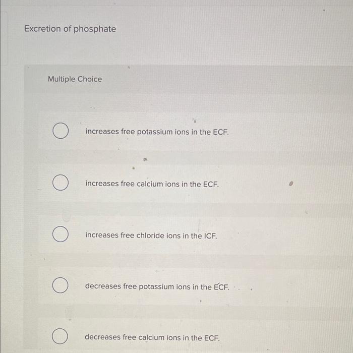 Solved Excretion of phosphate Multiple Choice о O O O | Chegg.com