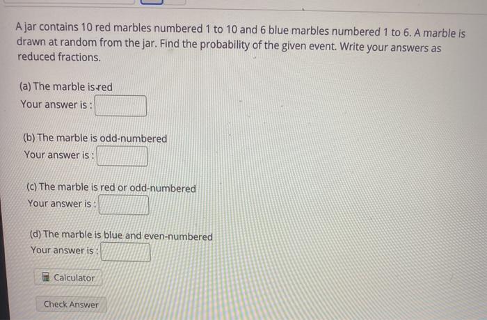 Solved Ajar contains 10 red marbles numbered 1 to 10 and 6 | Chegg.com