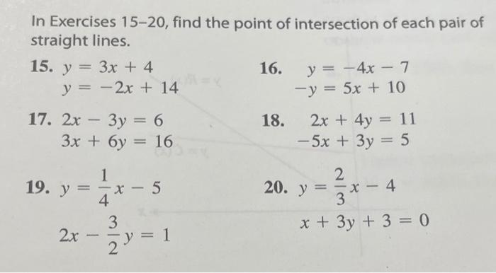 Solved In Exercises 15-20, find the point of intersection of | Chegg.com