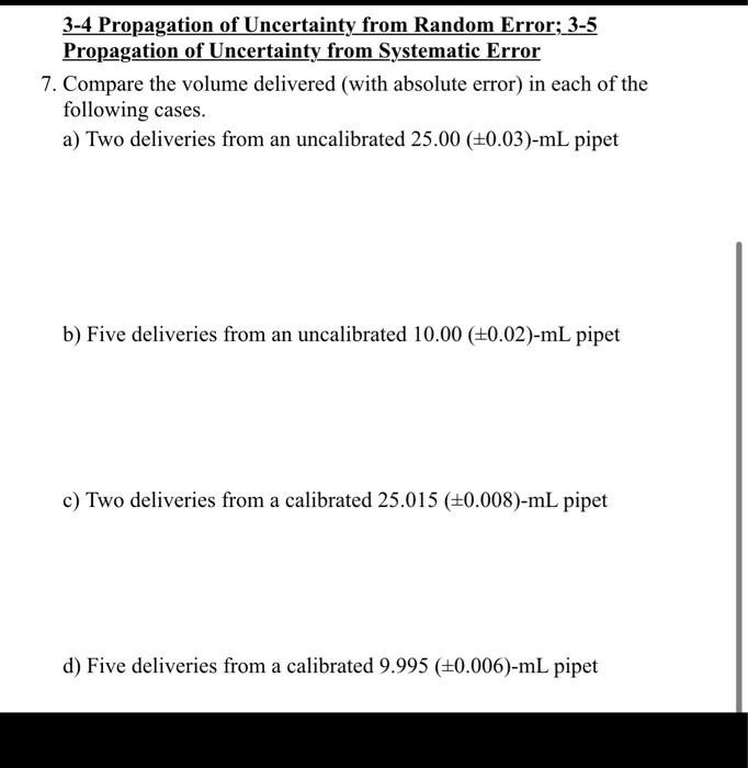 Solved 3-4 Propagation of Uncertainty from Random Error;3-5 | Chegg.com