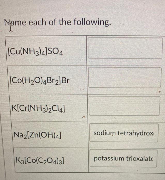 Solved Name each of the following. [Cu(NH3)4]SO4 | Chegg.com