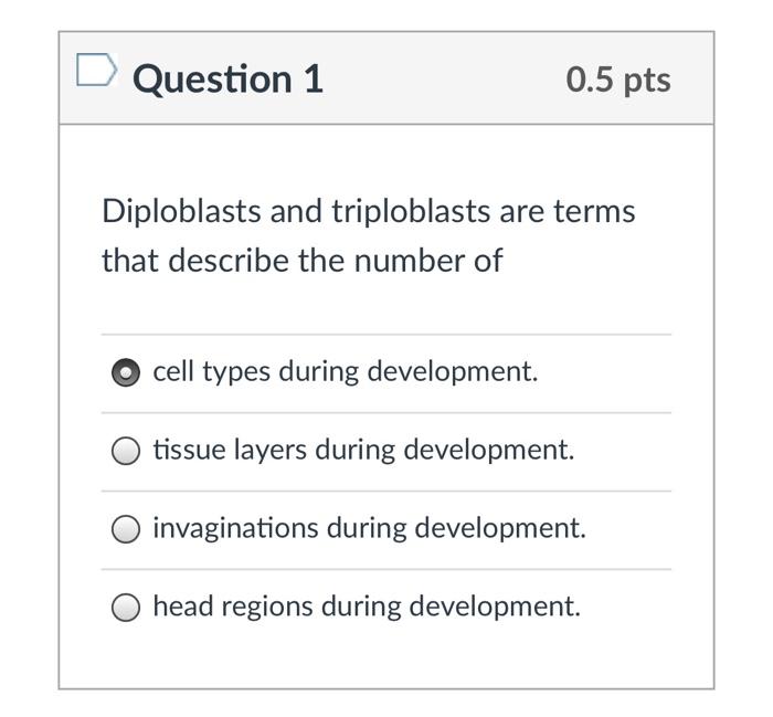 Solved Question 1 0.5 pts Diploblasts and triploblasts are | Chegg.com