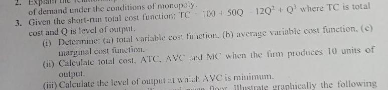 Solved 3. ﻿Given the short-run tolal cost function: TC | Chegg.com