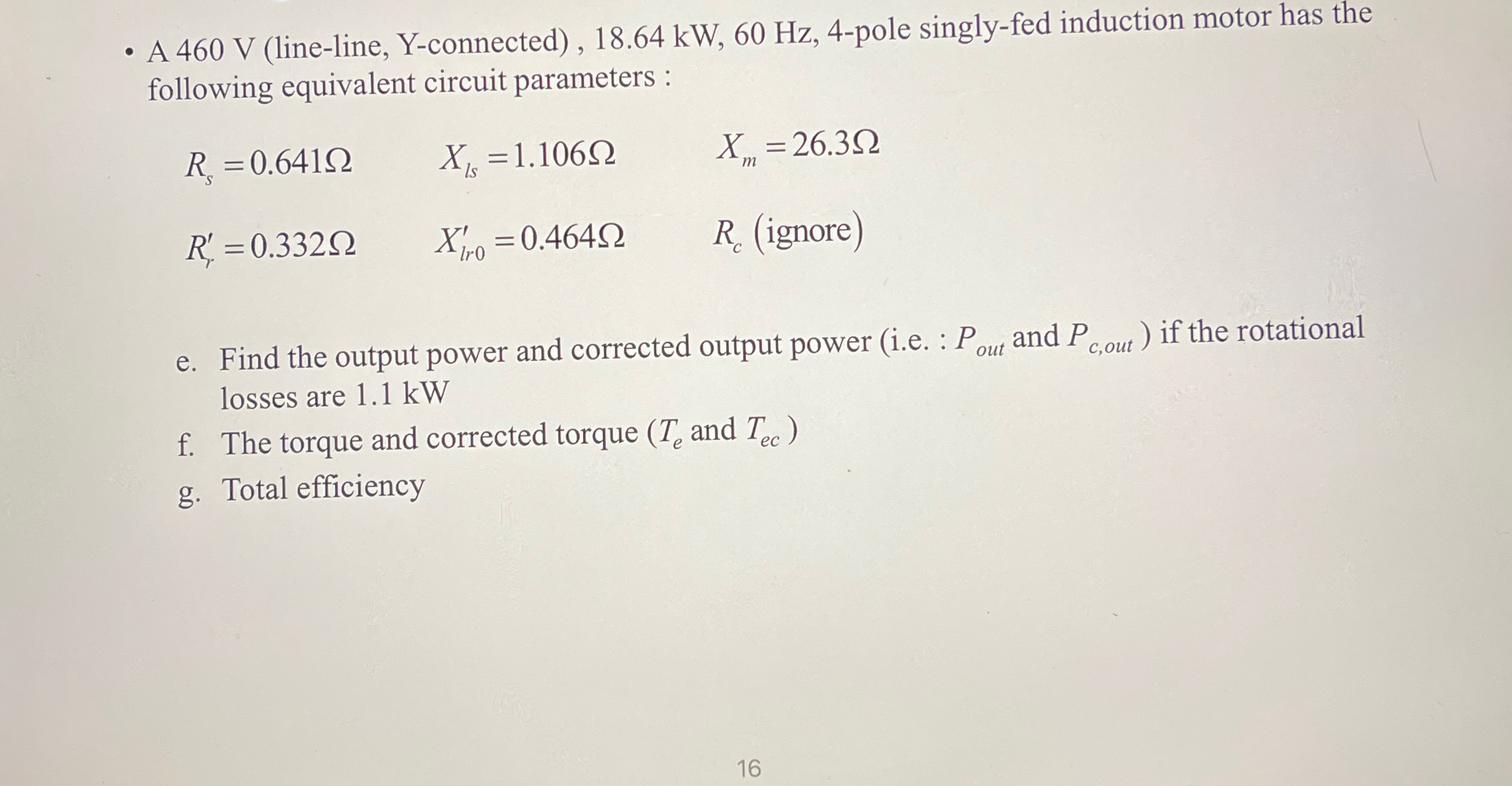Solved A 460V (line-line, Y-connected), 18.64kW,60Hz, 4-pole | Chegg.com
