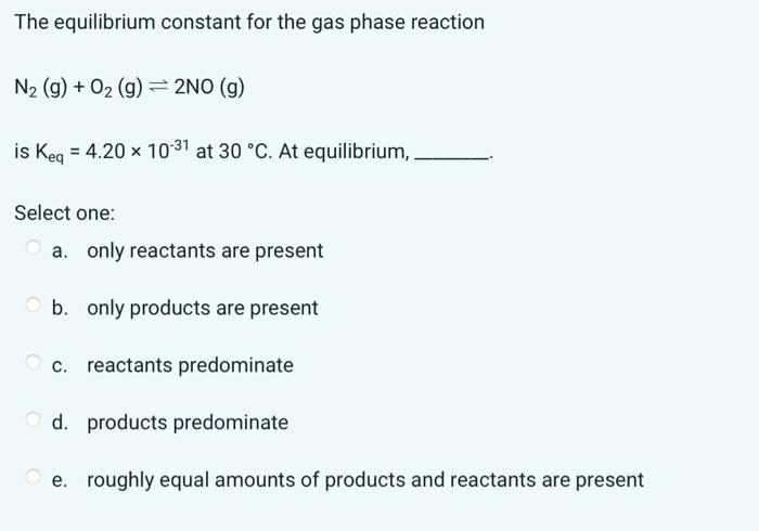 Solved The equilibrium constant for the gas phase reaction | Chegg.com