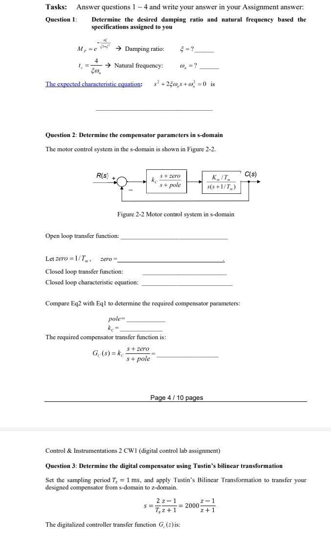 Solved Tasks: Answer questions 1∼4 and write your answer in | Chegg.com