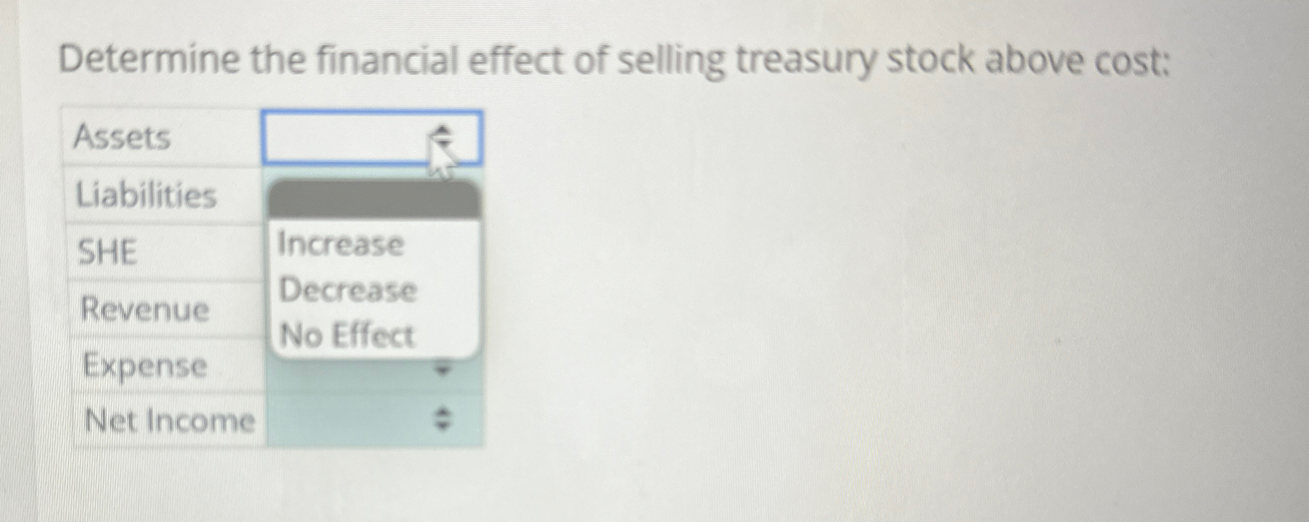 Determine the financial effect of selling treasury | Chegg.com