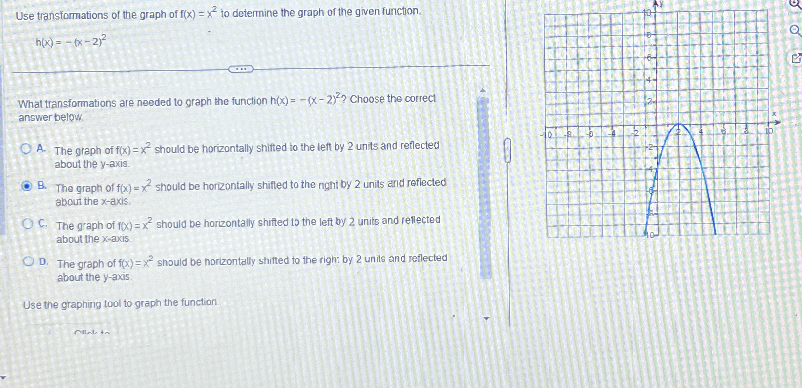 Solved Use transformations of the graph of f(x)=x2 ﻿to | Chegg.com