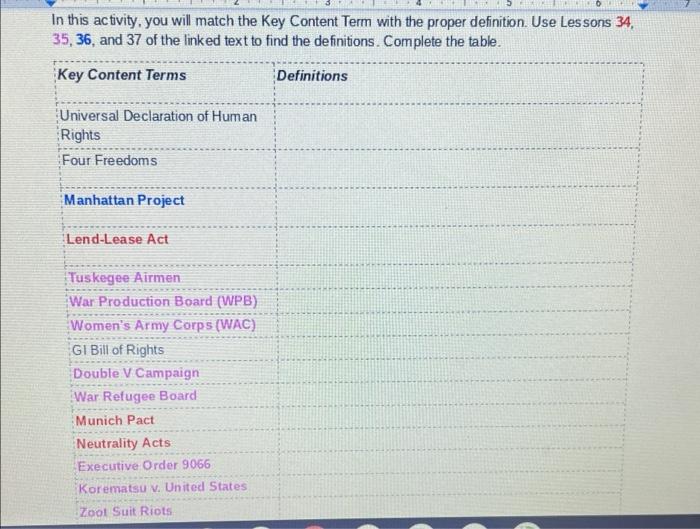 In this activity you will match the key content term | Chegg.com