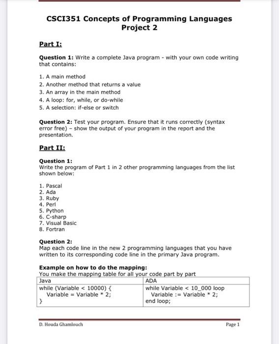 Solved CSCI351 Concepts of Programming Languages Project 2 | Chegg.com