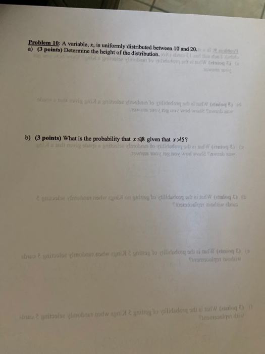Solved Problem 10: A variable, x, is uniformly distributed | Chegg.com