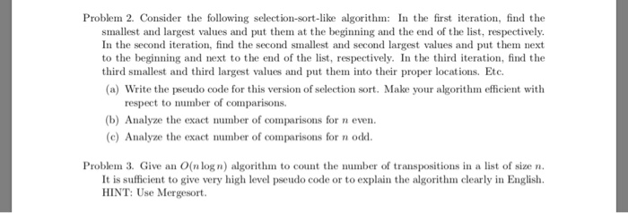 Solved Problem 2. Consider the following selection-sort-like | Chegg.com