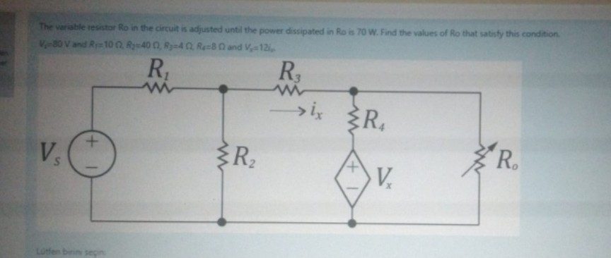 Solved The variable resistor Ro in the circuit is adjusted | Chegg.com
