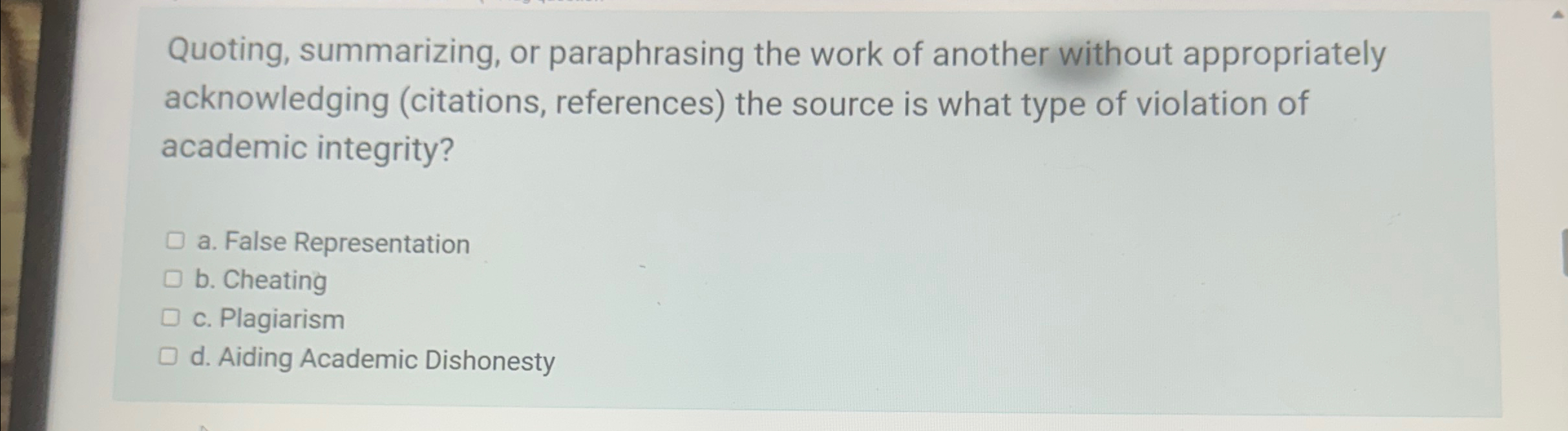 Solved Quoting, summarizing, or paraphrasing the work of | Chegg.com