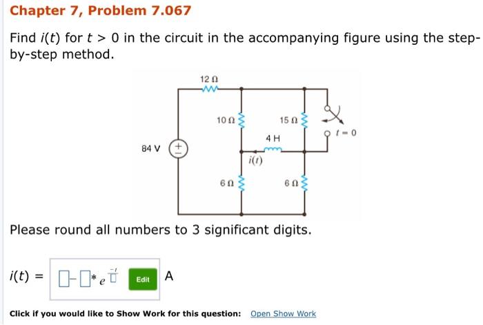 Solved Chapter 7, Problem 7.067 Find i(t) for t > 0 in the | Chegg.com