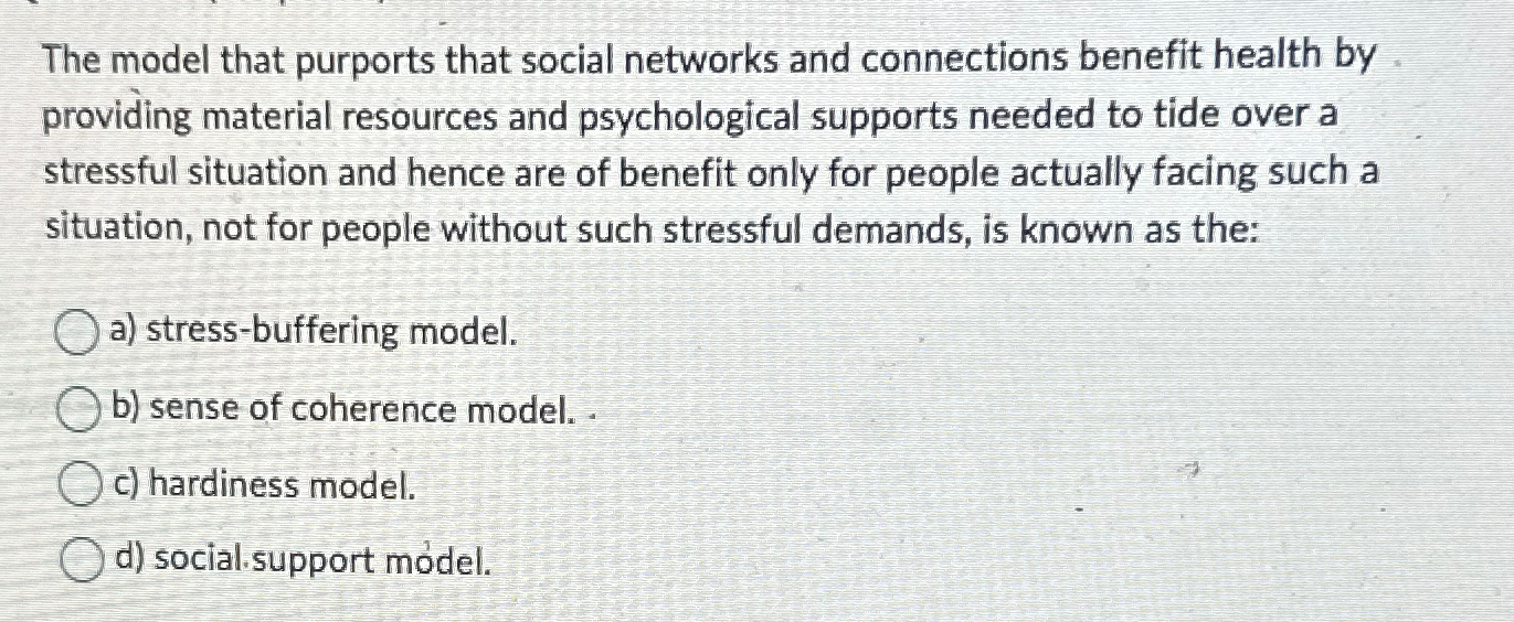 Solved The model that purports that social networks and | Chegg.com