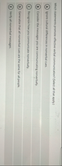 Solved Which statements promote effective verbal | Chegg.com