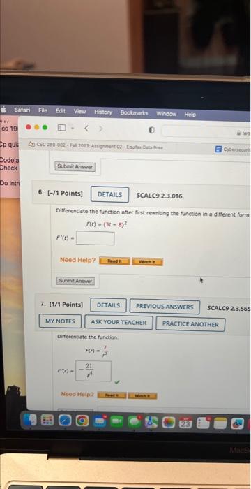 Solved SCALC9 2.3.563.XP. Differentiate the function. | Chegg.com