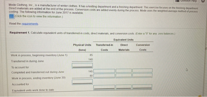 Solved 1 Data lable Physical Units Transferred-In Direct | Chegg.com