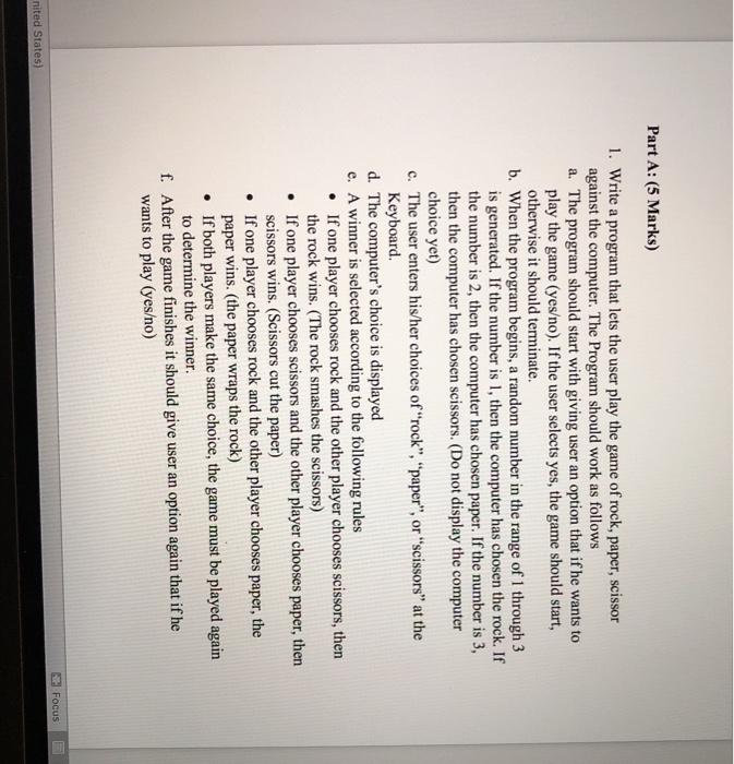 Solved Part A: (5 Marks) 1. Write a program that lets the | Chegg.com